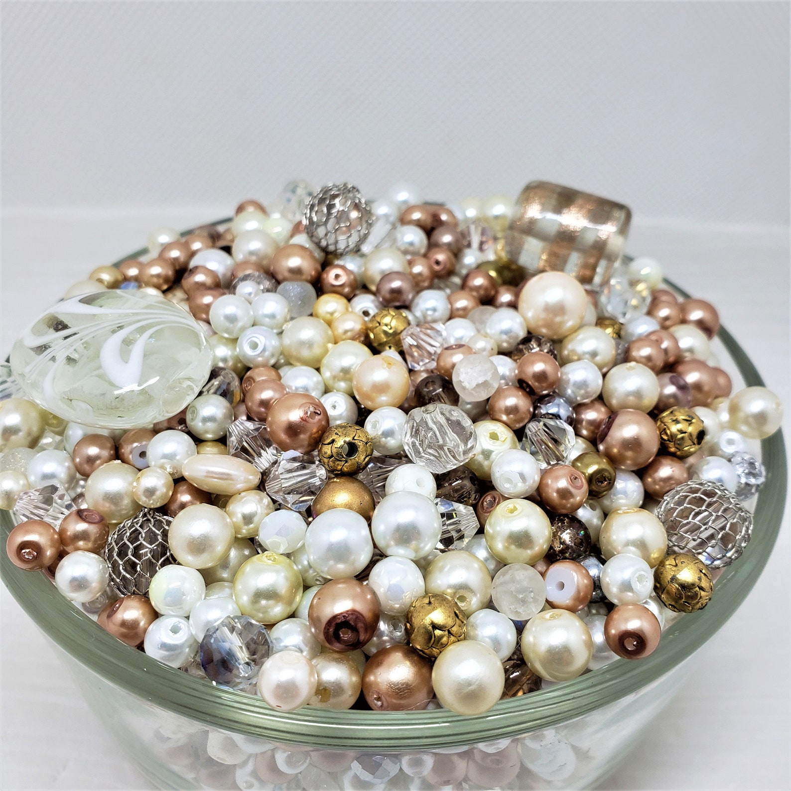 White Silver Gold Bead Soup Mix,4oz Glass Bead Mix, Mixed Loose Lot of ...