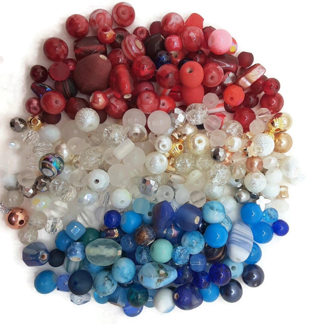 Red White Blue Bead Soup Mix, 4oz Glass Bead Mix, Mixed Loose Lot of ...