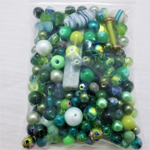 Green Bead Soup Mix, 4oz Glass Bead Mix, Mixed Loose Lot of Beads, Bulk ...
