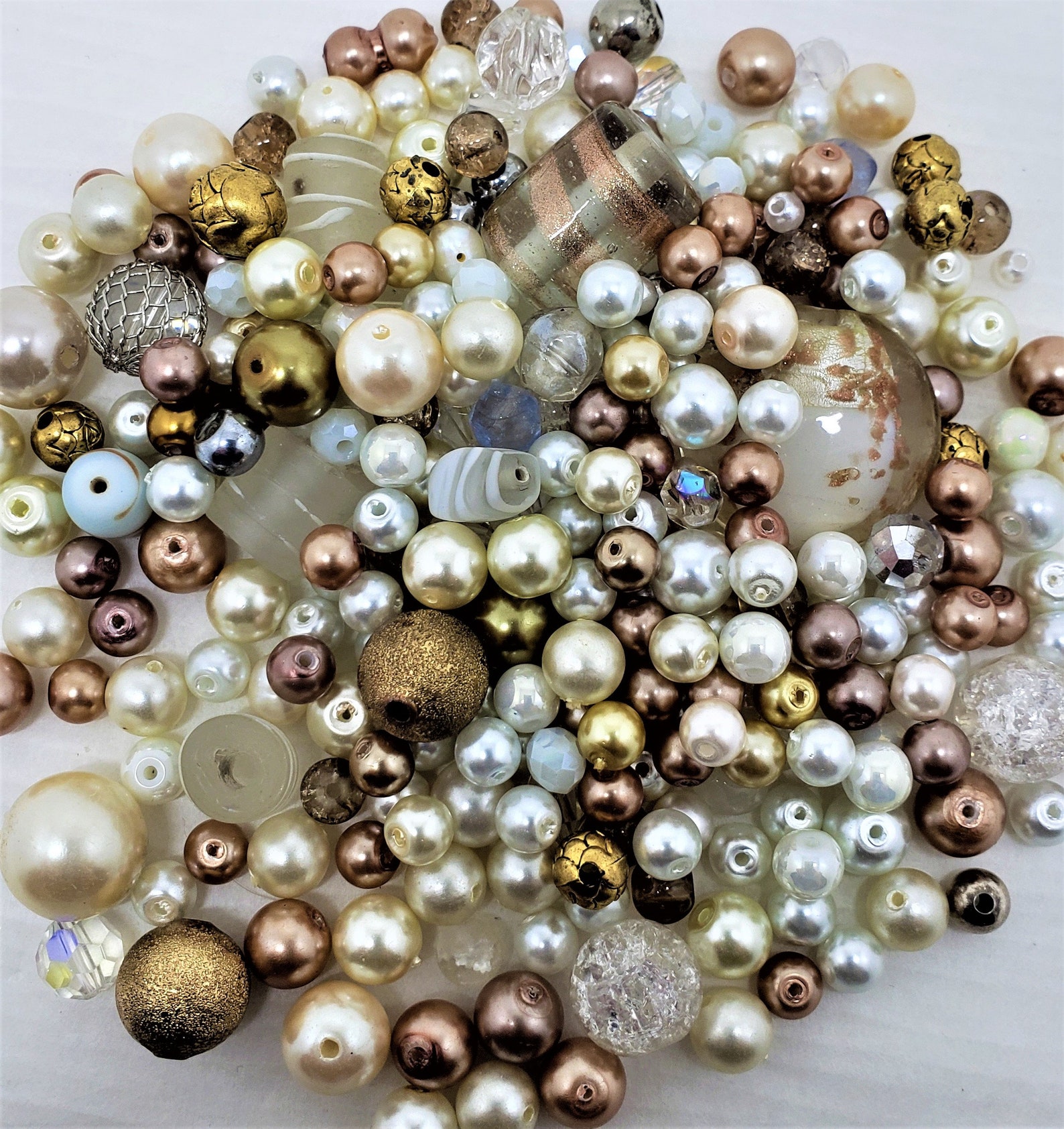 White Silver Gold Bead Soup Mix,4oz Glass Bead Mix, Mixed Loose Lot of ...