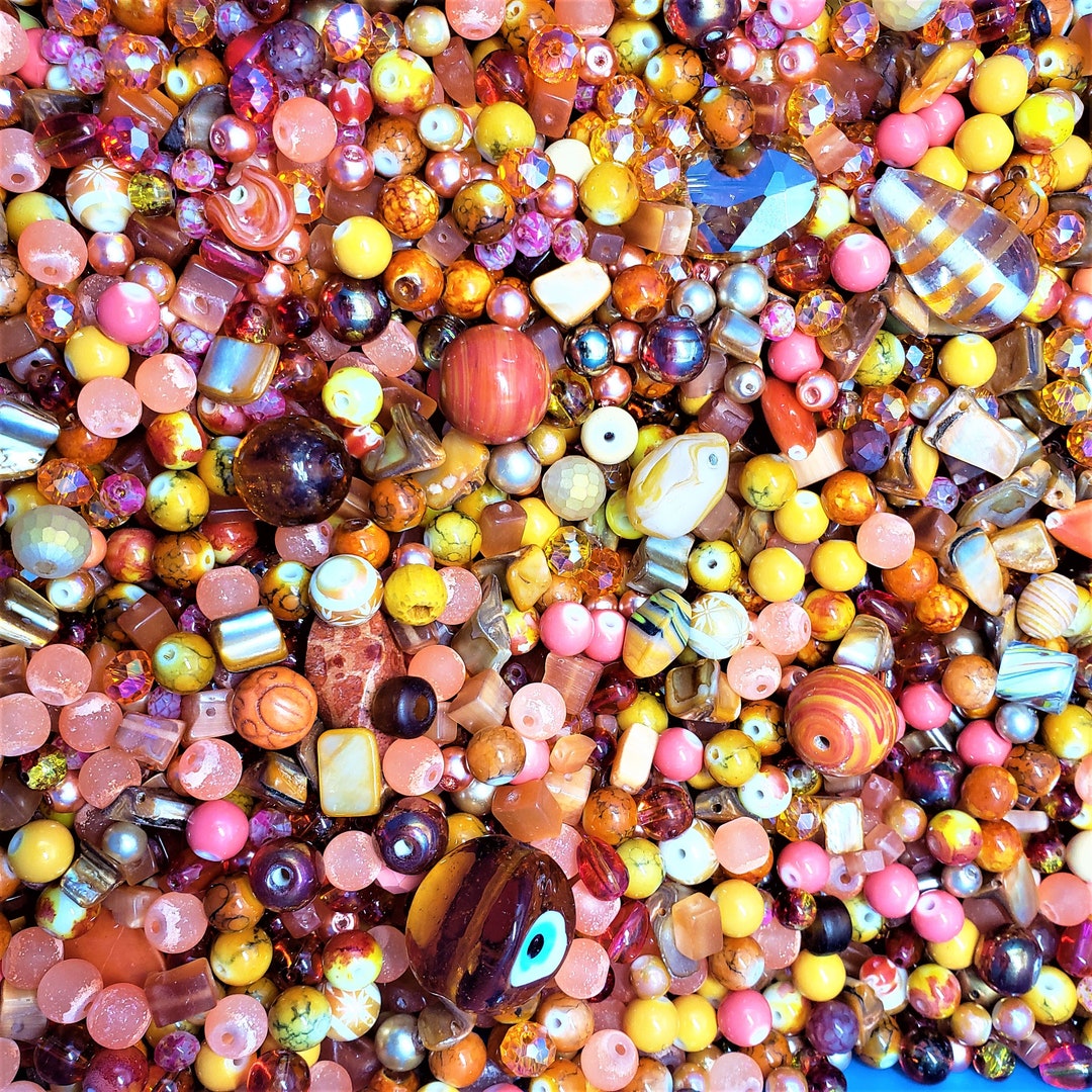 Orange Bead Soup Mix, 4oz Glass Bead Mix, Mixed Loose Lot of Beads ...