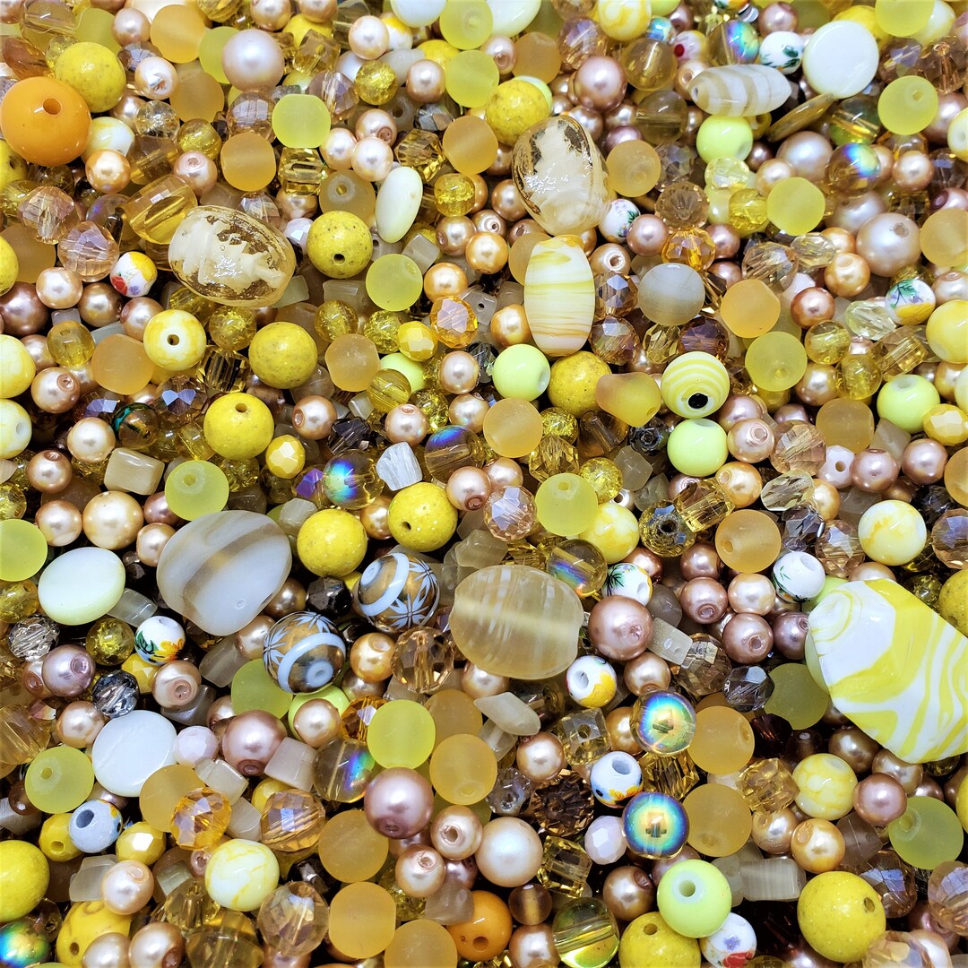 Yellow Bead Soup Mix 4oz Glass Bead Mix Mixed Loose Lot Of Beads Bulk Glass Beads Mixed