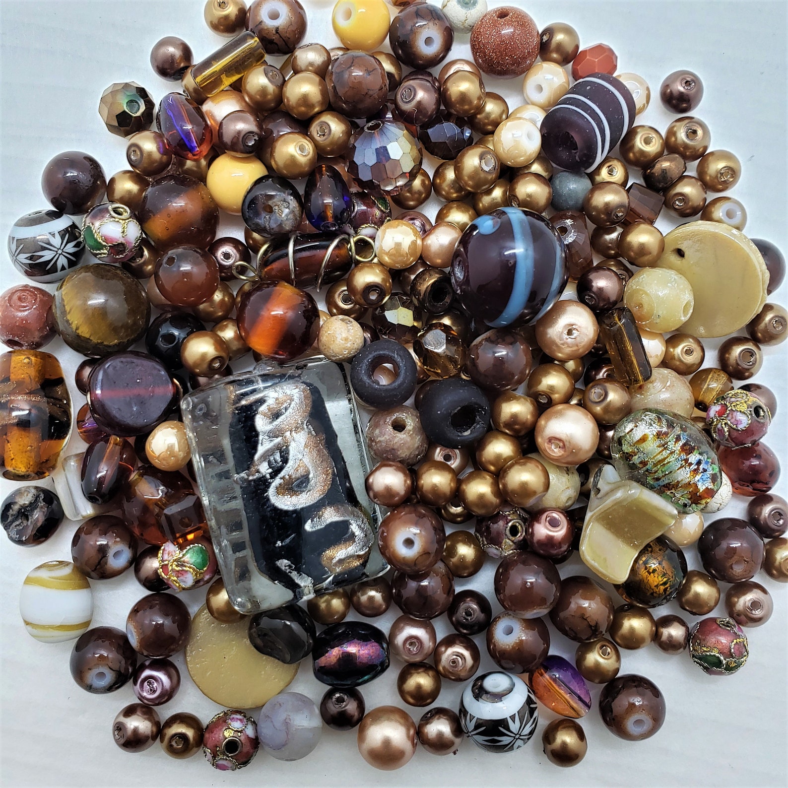 Brown Bead Soup Mix, 4oz Glass Bead Mix, Mixed Loose Lot of Beads, Bulk ...