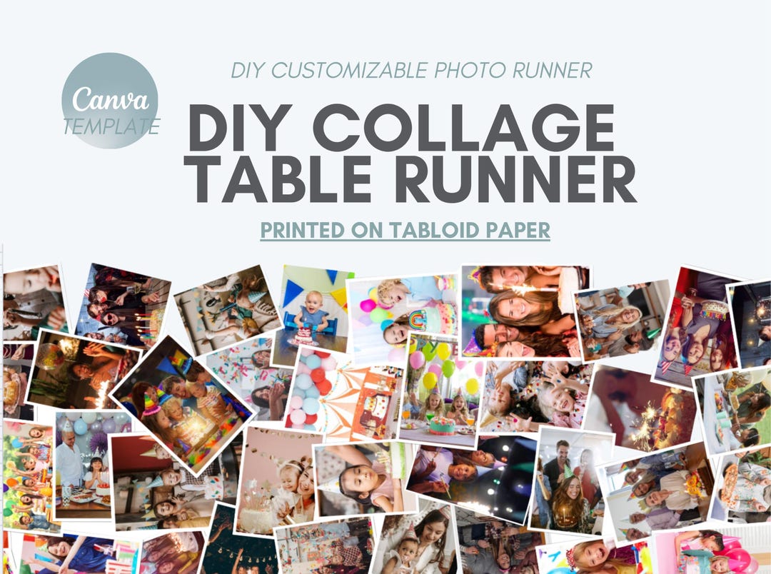 DIY Photo Collage Table Runner Template: Celebration Decor (digital ...
