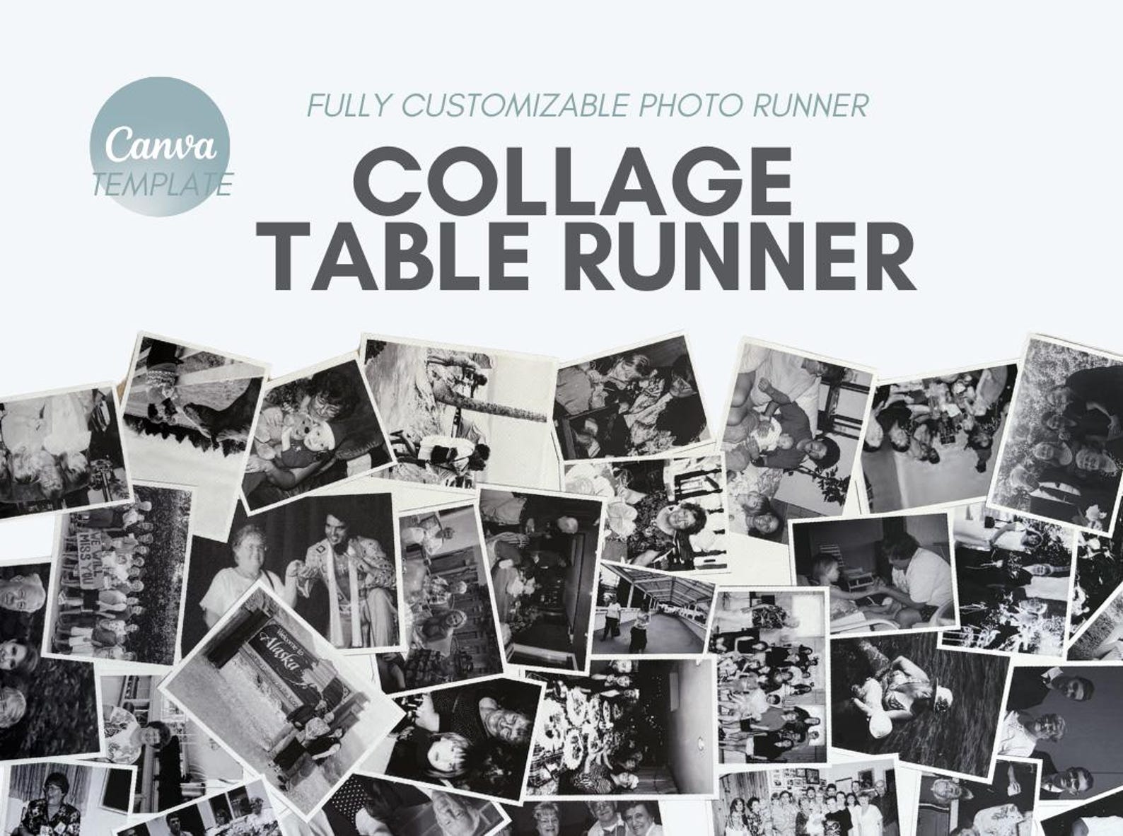 Custom Photo Collage Table Runner Canva Template | Printable Memorial, Wedding, Anniversary ...
