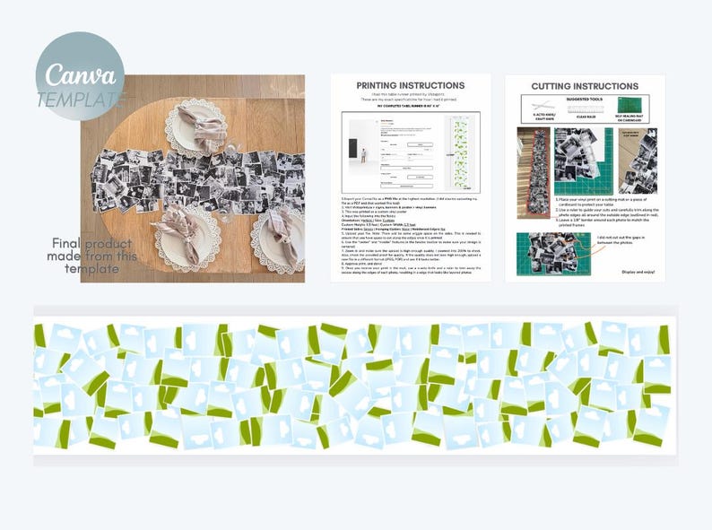 Custom Photo Collage Table Runner Canva Template | Printable Memorial ...