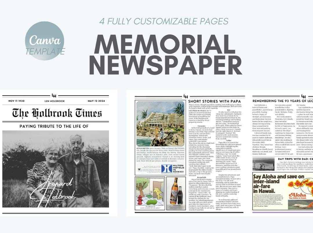 Custom Event Newspaper Template | Personalized Celebration Keepsake ...
