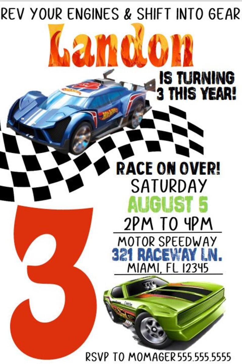4x6 Hotwheels Birthday Invitation - Etsy