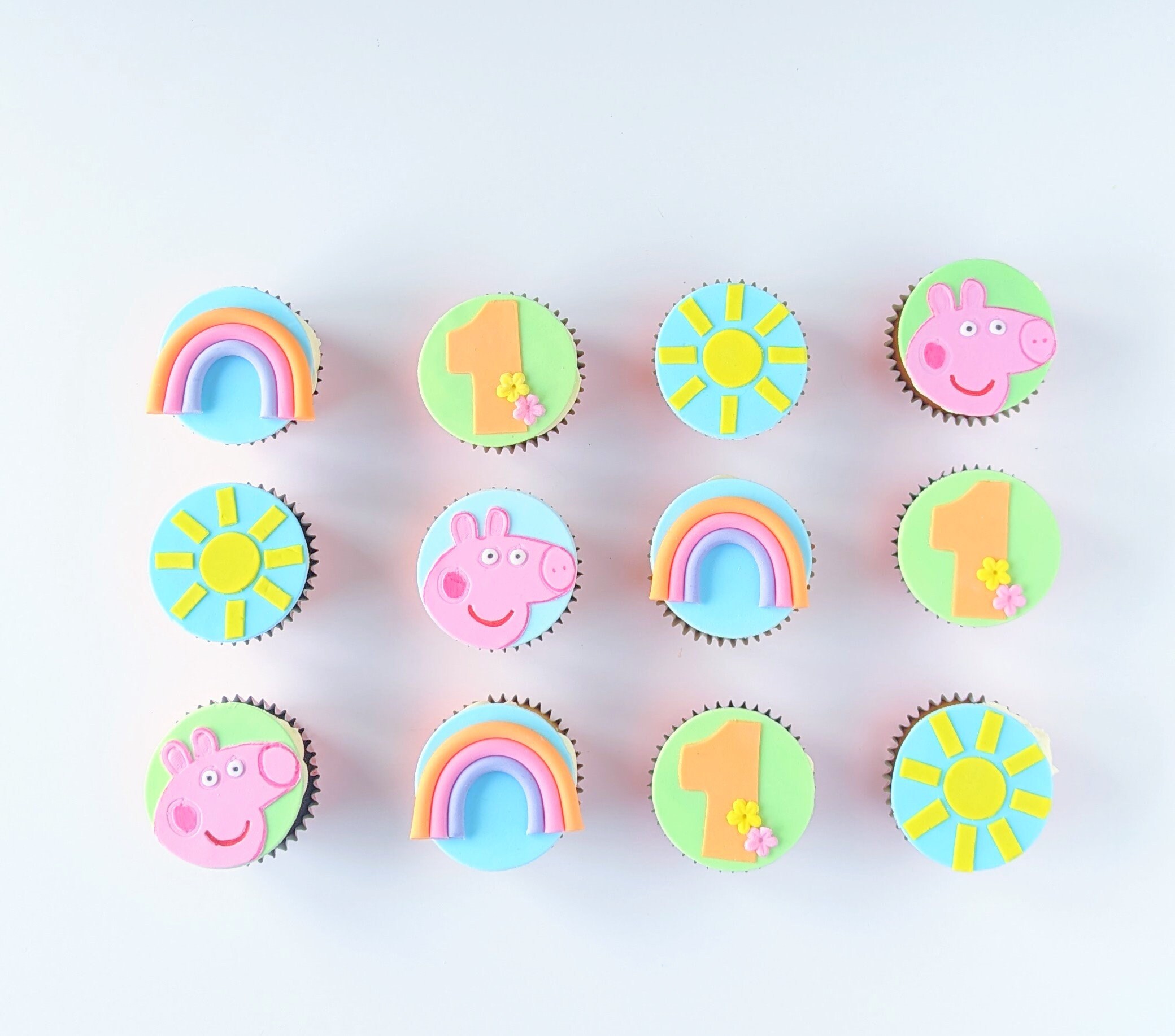 Peppa Pig Cupcake Topper, Edible Peppa Pig Rainbow Cake Topper, Fondant ...