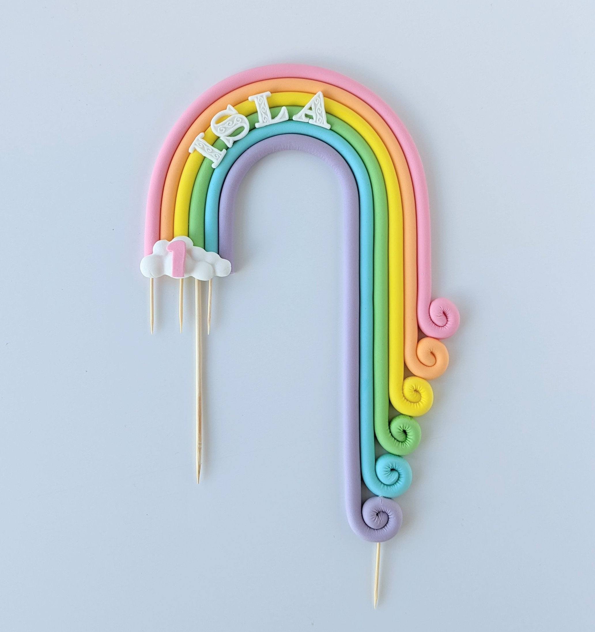 Edible Large Curly Fondant Rainbow With Fondant Age and Name - Etsy