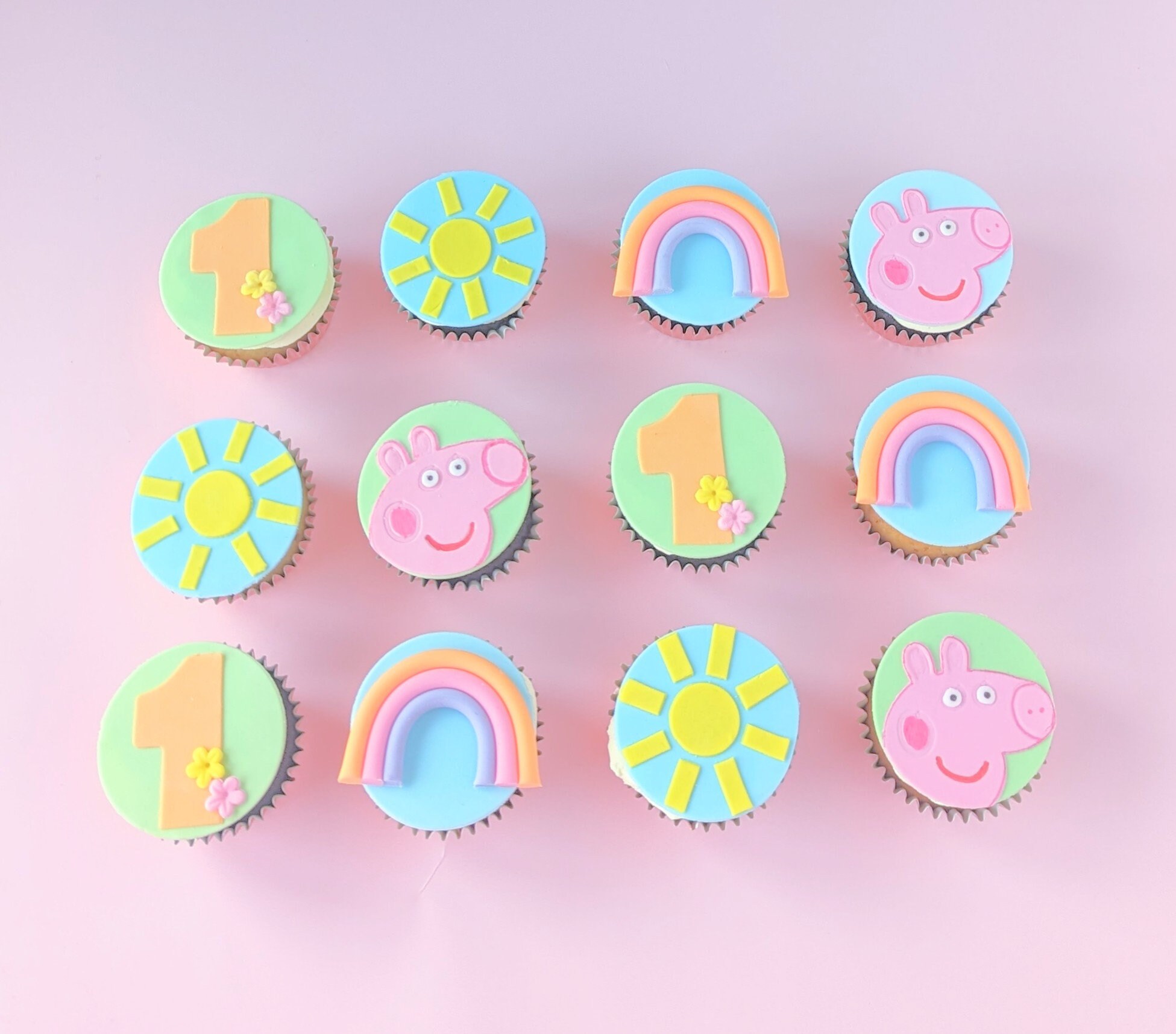 Peppa Pig Cupcake Topper, Edible Peppa Pig Rainbow Cake Topper, Fondant ...