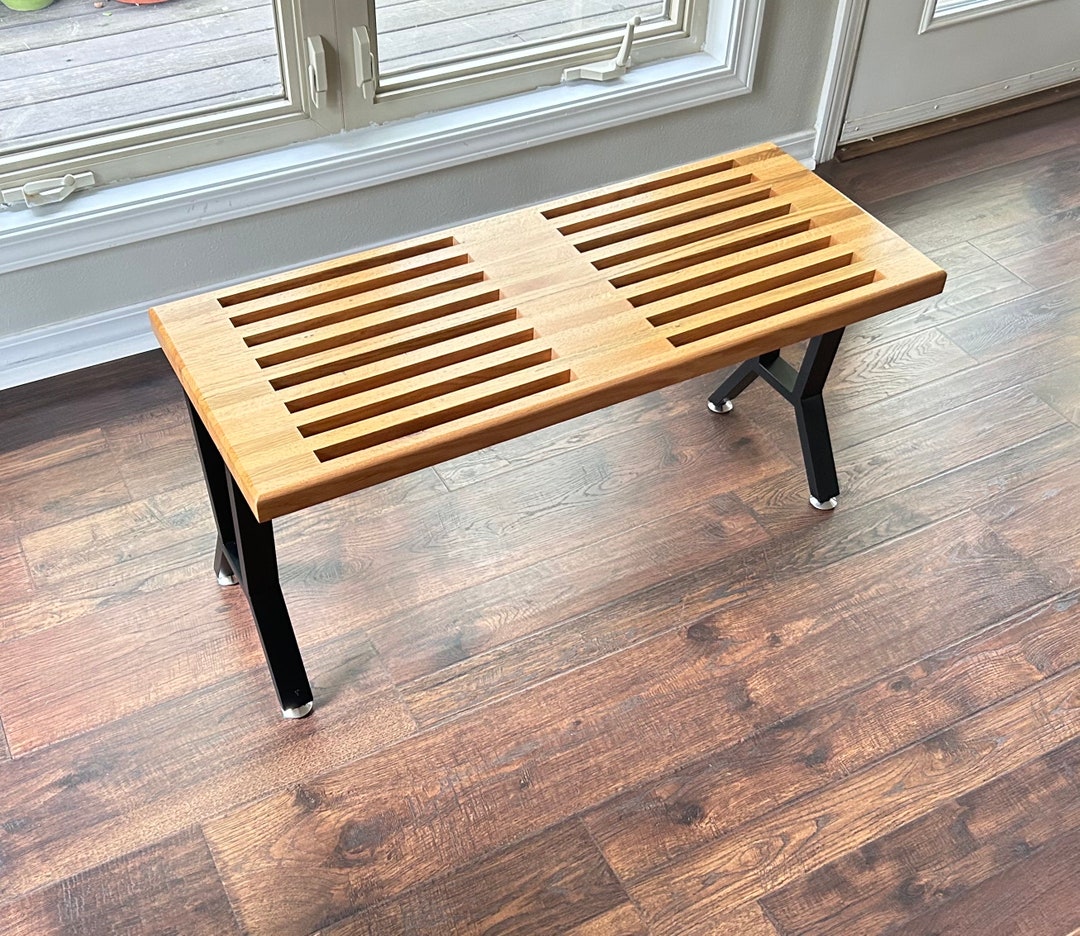 Slatted Short Oak Bench, George Nelson Style for Smaller Spaces 36 and ...