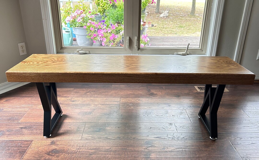 Solid Oak Benches, Mid-century Modern, Attractive Metal Legs. 50-52 Inches Long - Etsy