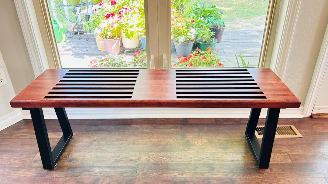Rich Cherrywood Slatted Bench, Mid-century Modern, George Nelson Style ...