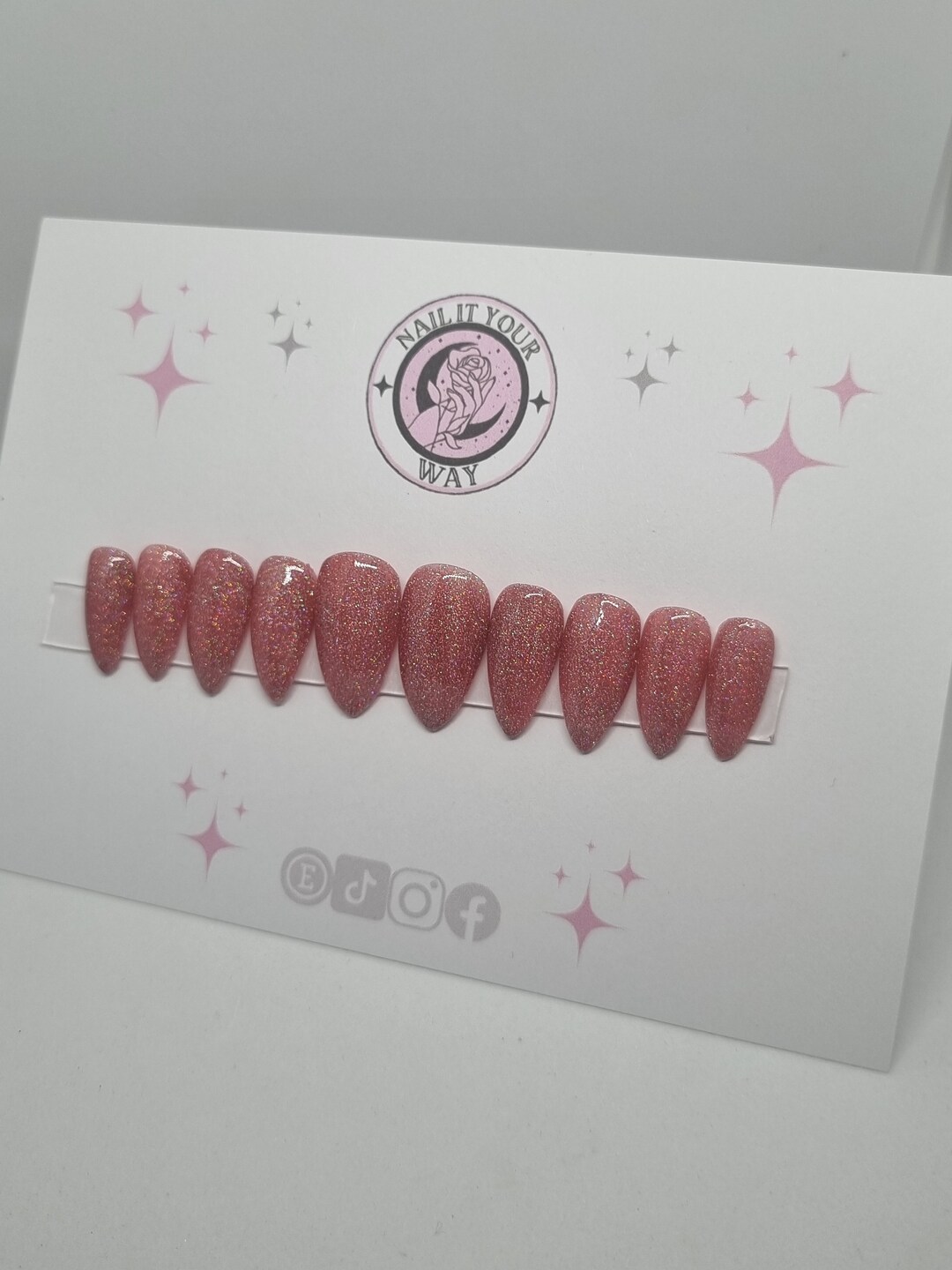 Dusky Pink Glitter Custom Press on Nails • Solid Colour • Any Colour ...
