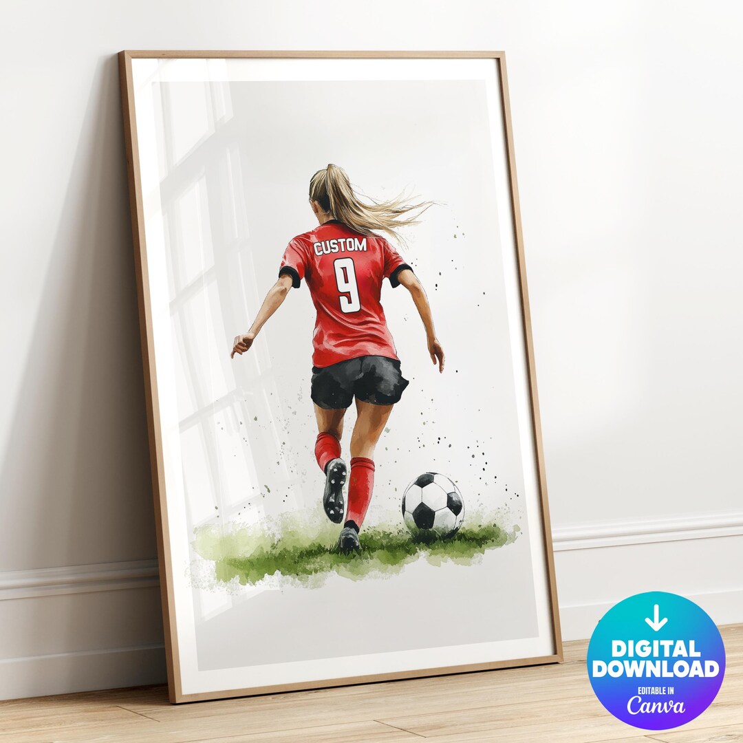 Custom Girls Soccer Wall Art, Girls Soccer Print, Girls Bedroom Decor ...