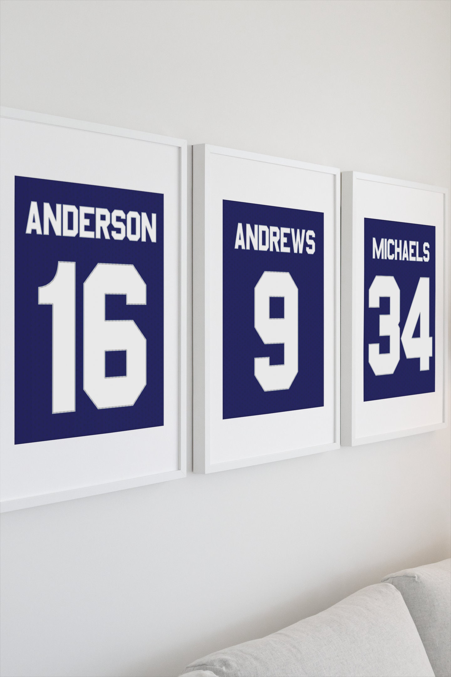 Custom Jersey Poster, Blue White Personalized Jersey Art, Custom Sports ...