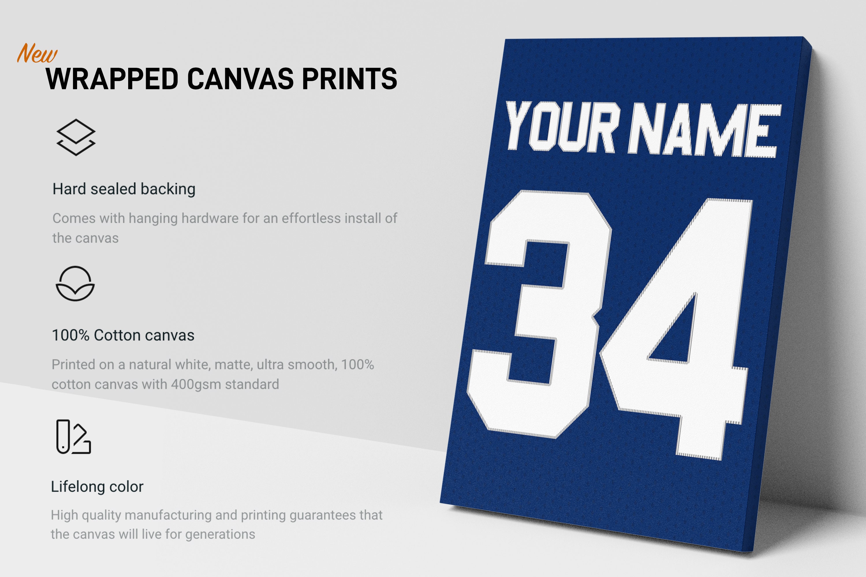 Custom Jersey Poster, Blue White Personalized Jersey Art, Custom Sports ...