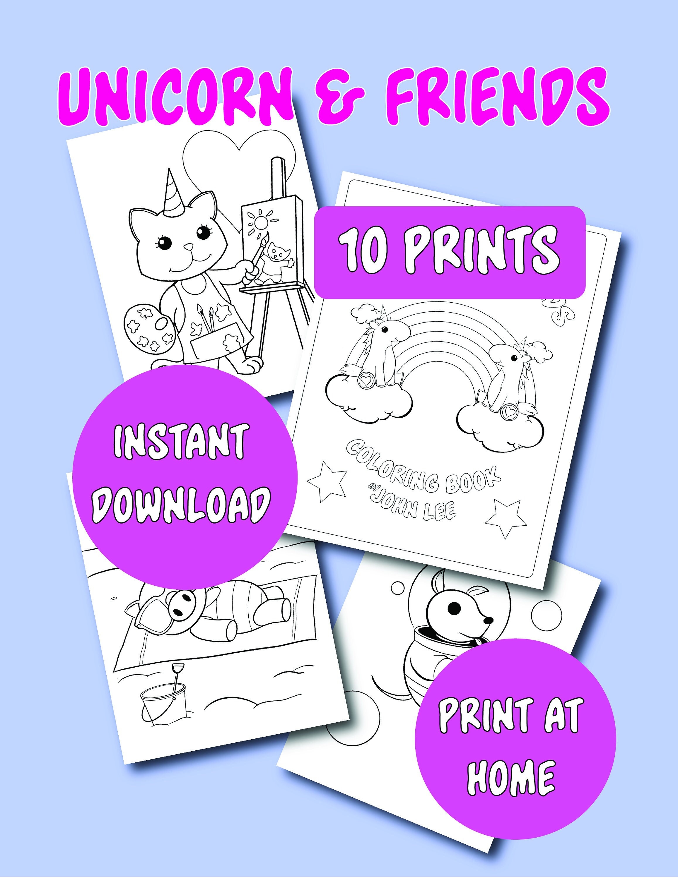 Unicorn and Friends Coloring Pages for Toddlers and - Etsy