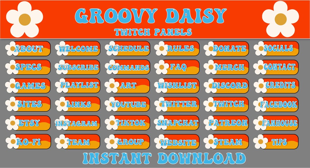 36x Groovy Daisy Twitch Panels | Cute Aesthetic Panels | 70s Vibes ...
