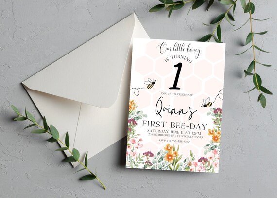 First Bee-day Invitation Instant Download Birthday - Etsy