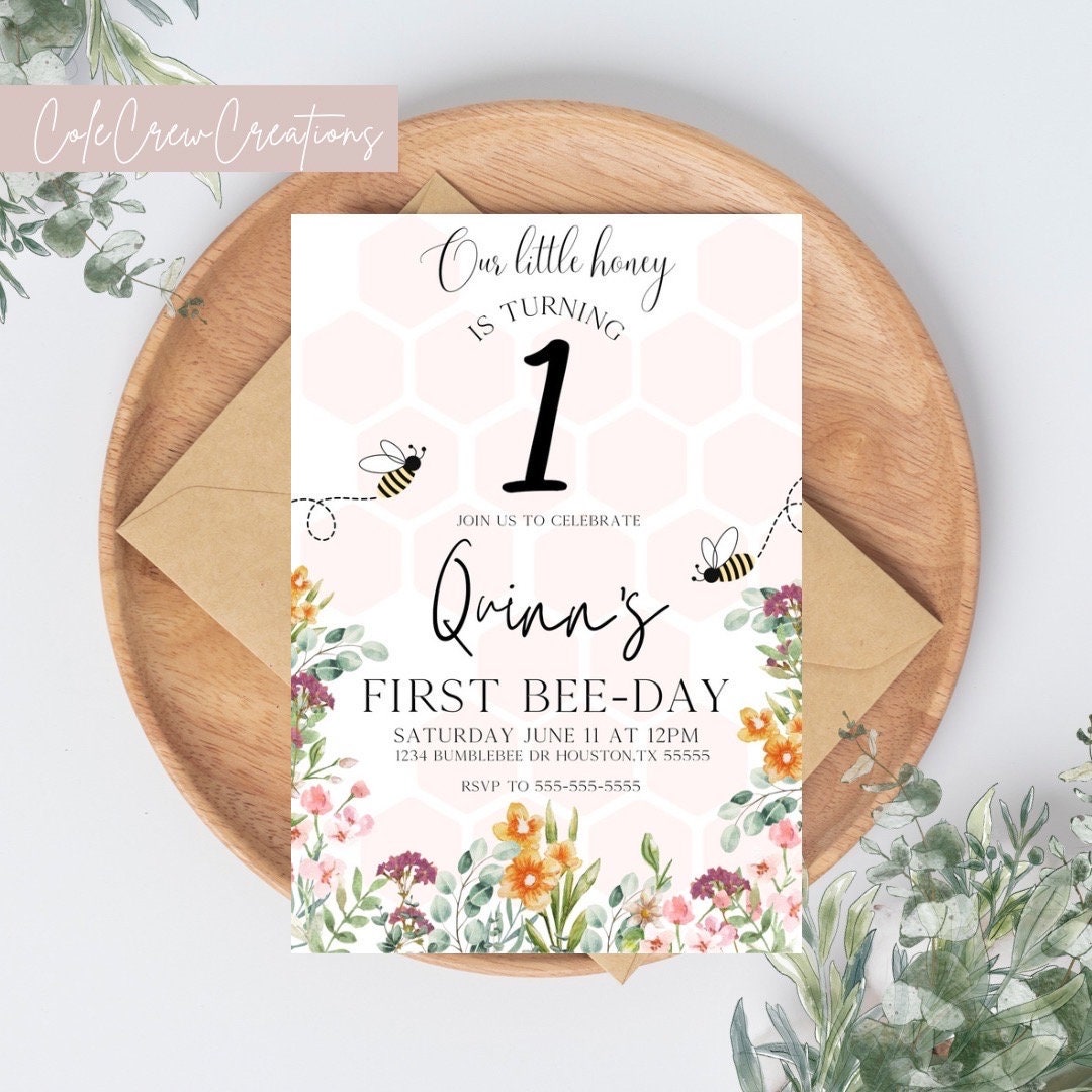 First Bee-day Invitation Instant Download Birthday Invitation - Etsy