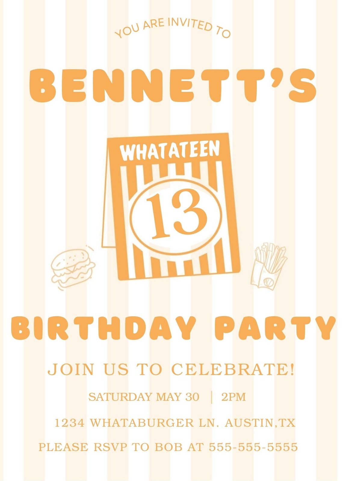 Whataburger Birthday Invitation, Teenage Birthday Invite, Whatateen ...