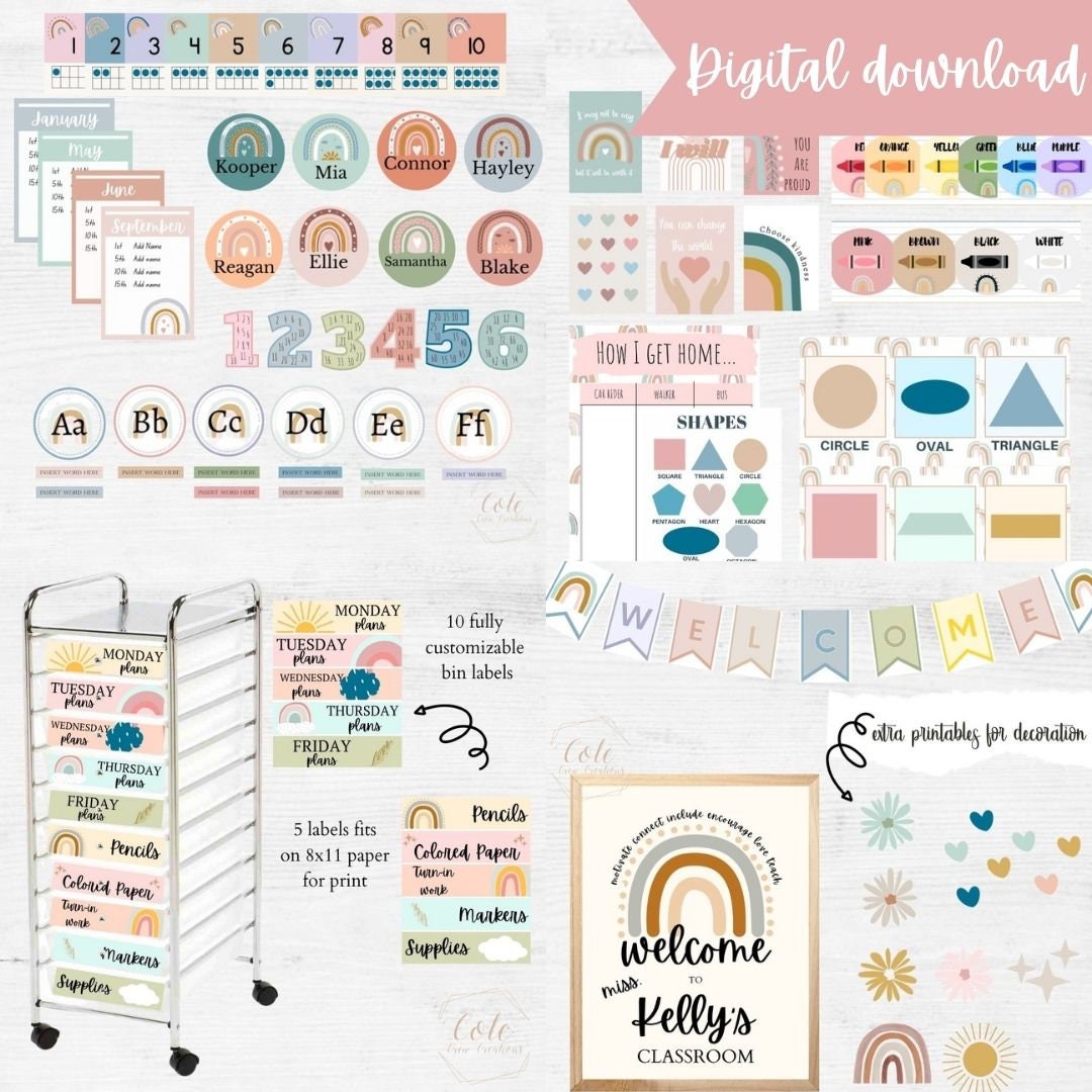 Boho Rainbow Classroom Bundle - Etsy UK