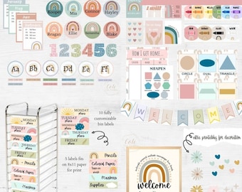 EDITABLE Boho Rainbow Classroom Bundle / Boho Rainbow Classroom Decor ...