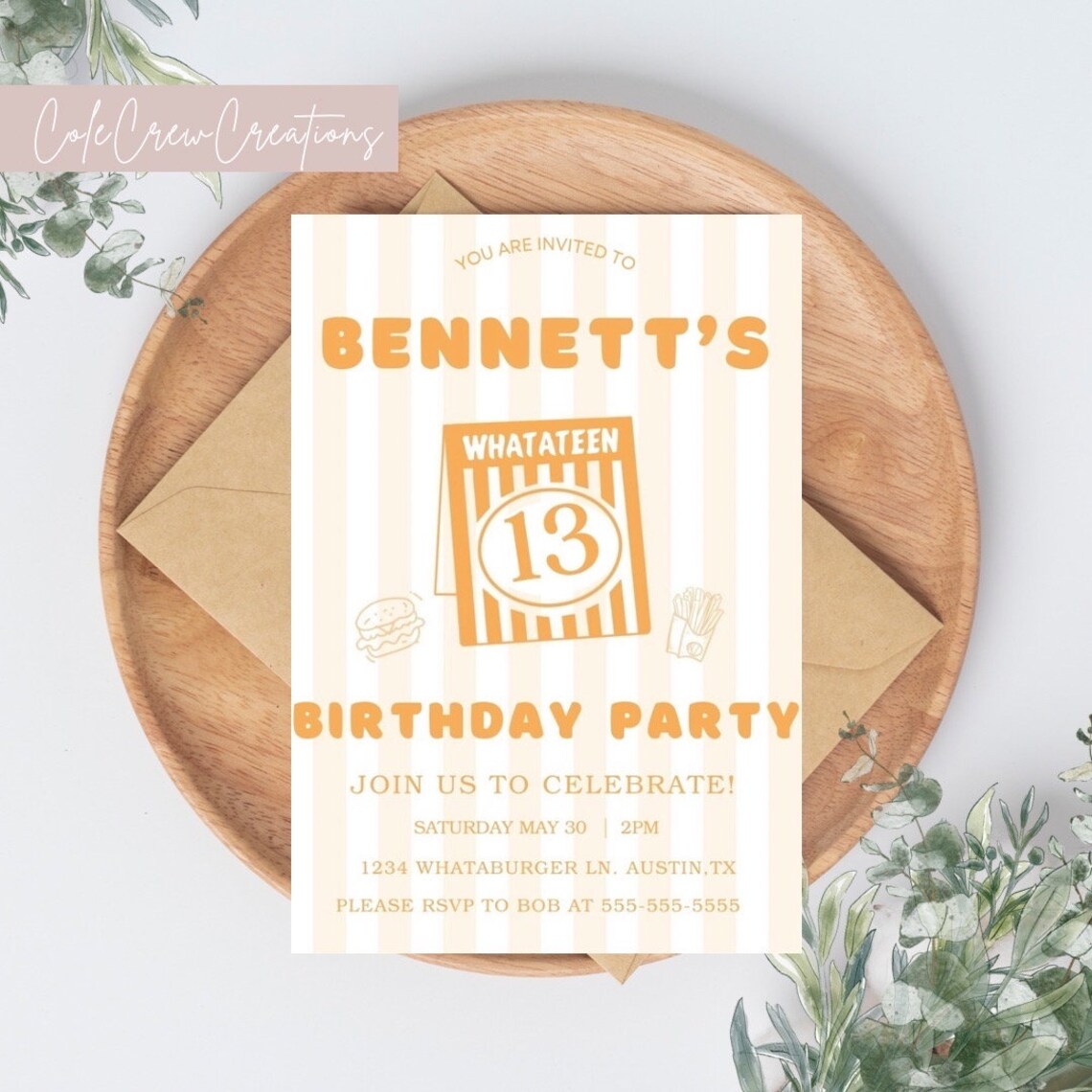 Whataburger Birthday Invitation, Teenage Birthday Invite, Whatateen ...
