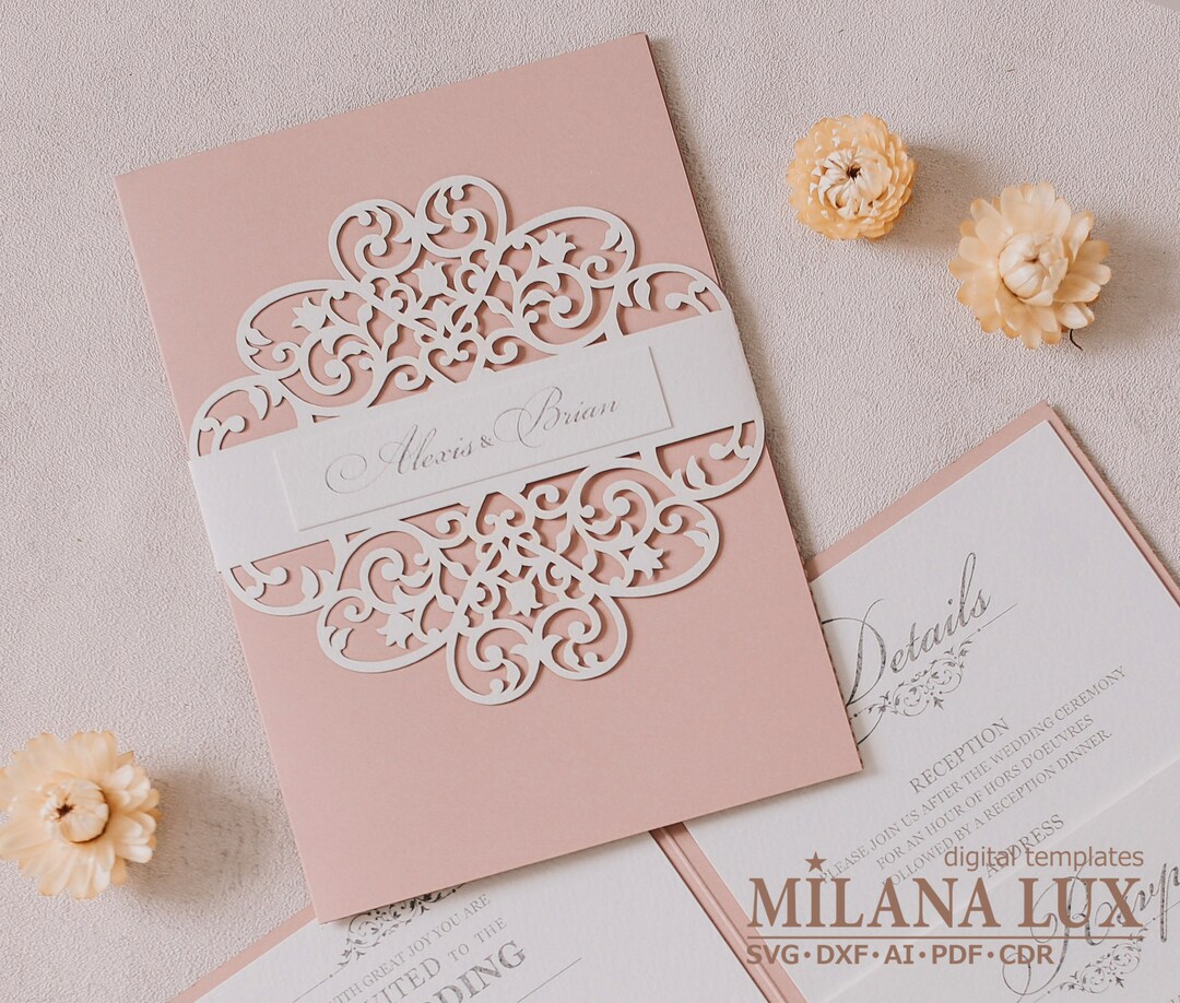 Lace Invite Svg Belly Band Template Wedding Invitation, Royal Elegant ...