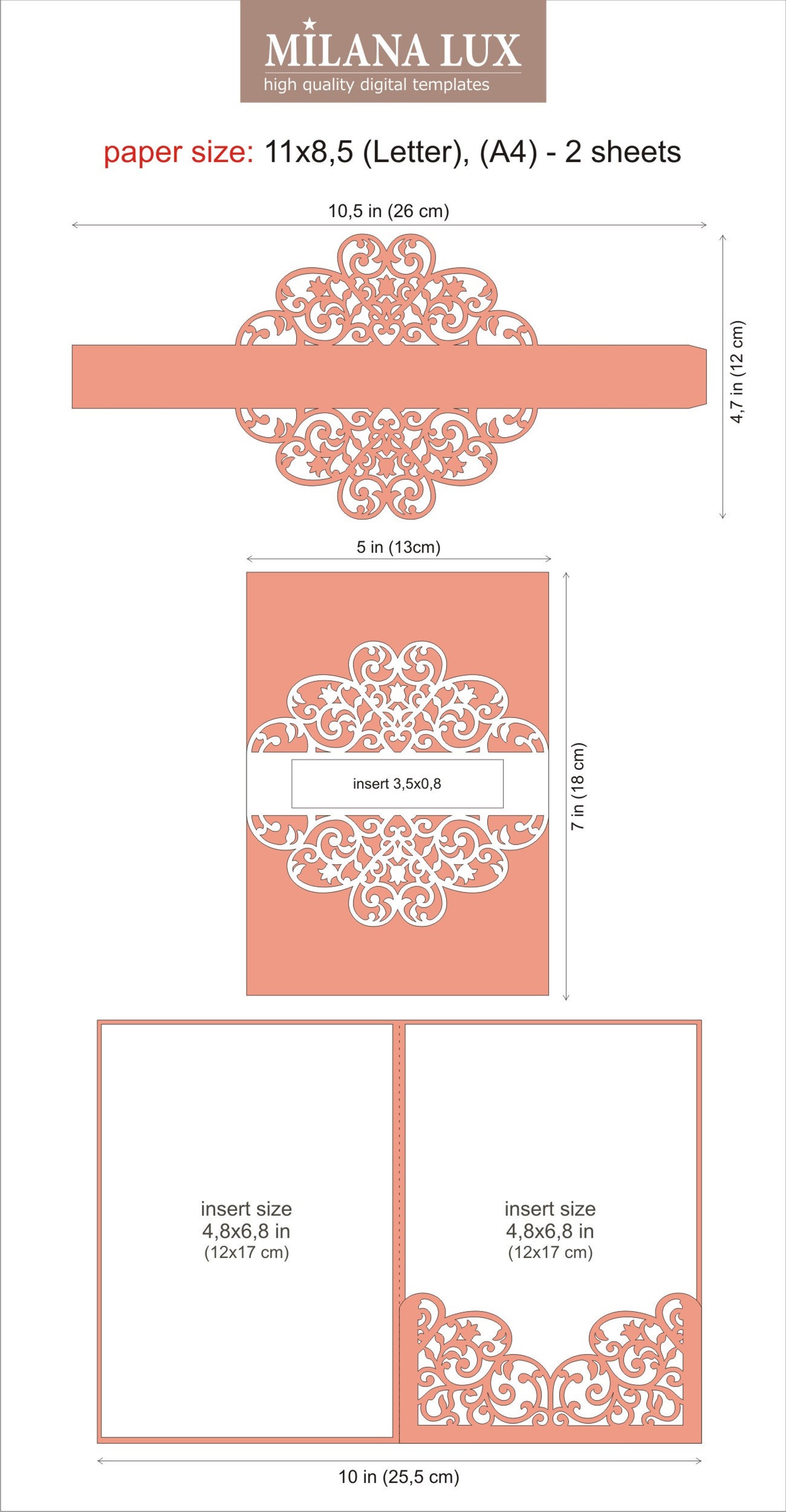 Lace Invite Svg Belly Band Template Wedding Invitation Royal - Etsy