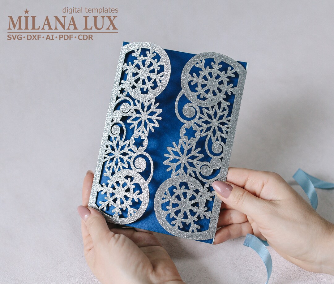 Snowflakes Invitation Svg Template Gate Fold, Snow Wedding Invite ...