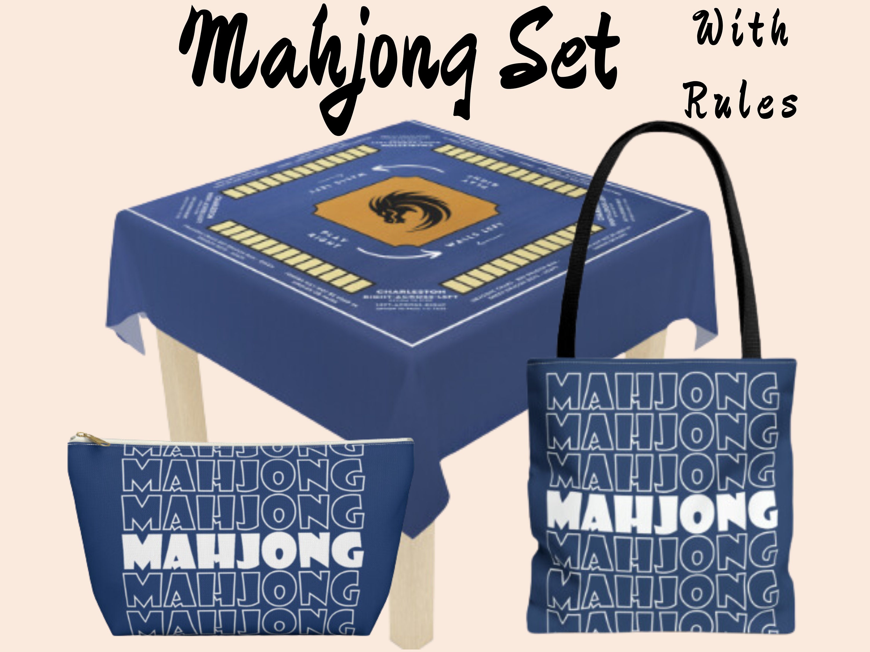 Mah Jongg Mat Set, Mahjong Gifts, Mahjong Set With Tablecloth, Tote Bag ...