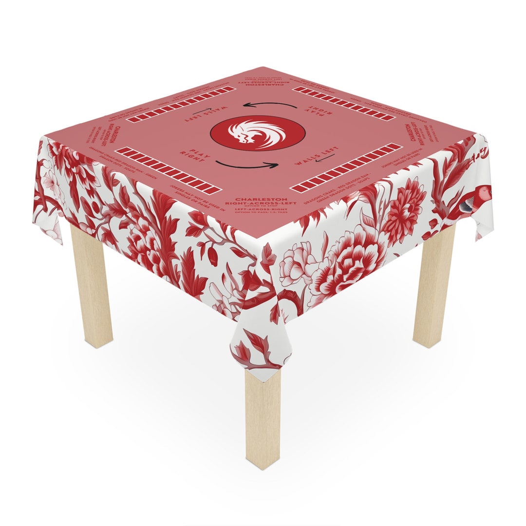Red Asian-inspired Mahjong Tablecloth, Vibrant Chinoiserie Design ...