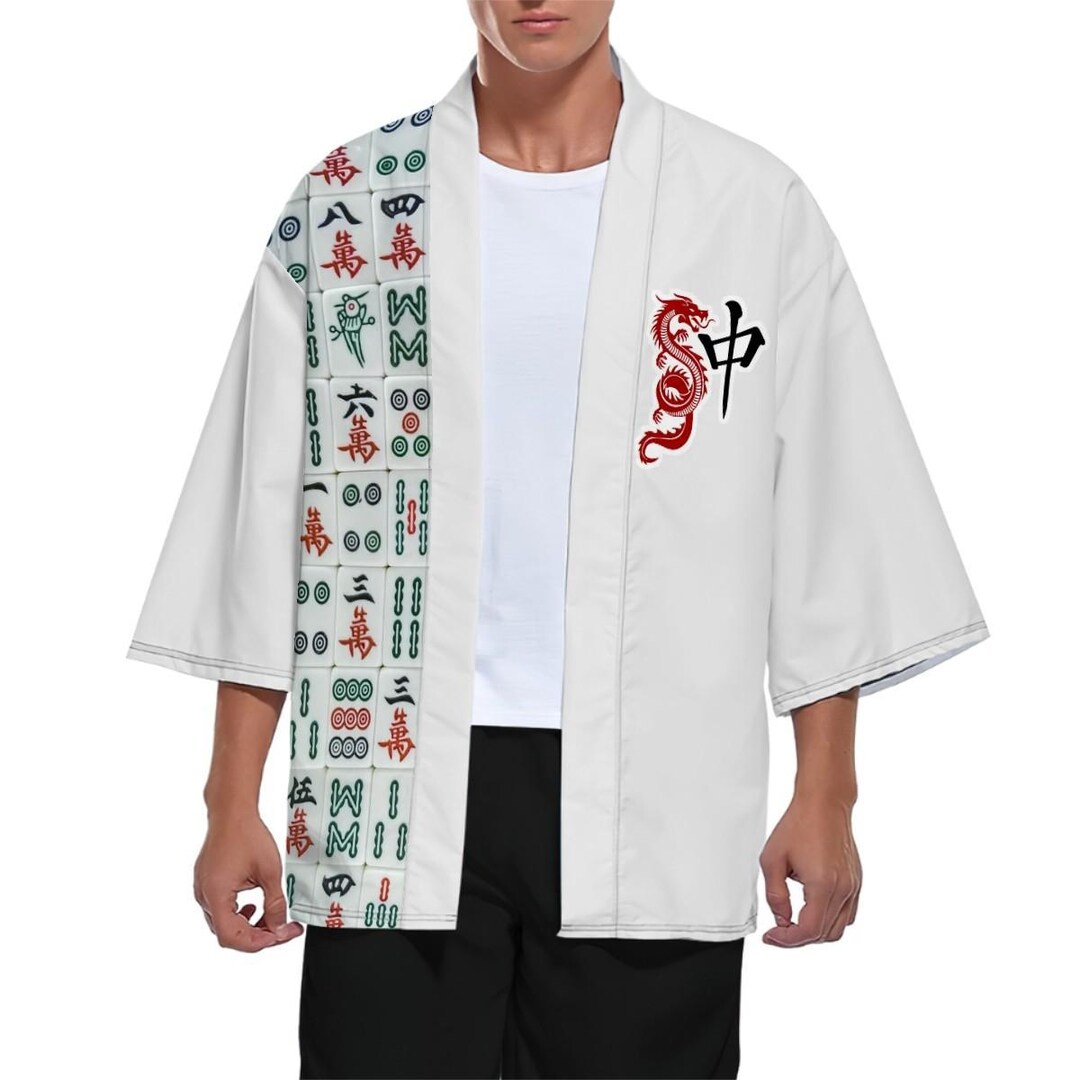 Men's Mahjong Tile Design Cardigan - Stylish Knitwear for Mahjong ...