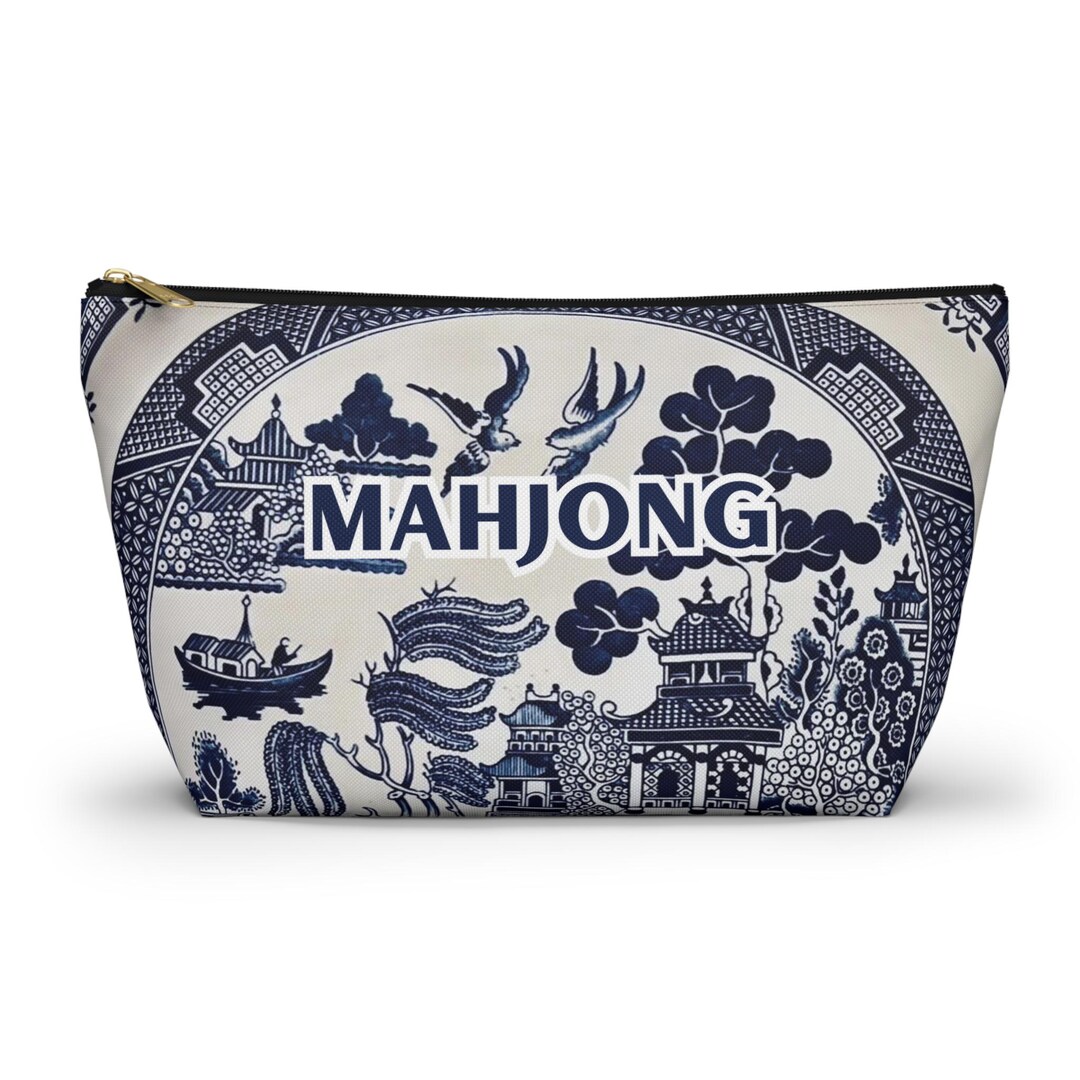 Elegant Navy Blue Chinoiserie Mahjong Pouch - Perfect for Mahjong ...