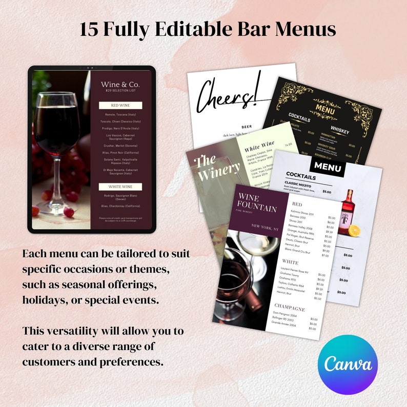 Bar Menu Bundle 1 Day Sale 20 Bar Menu Canva Editable 50 - Etsy