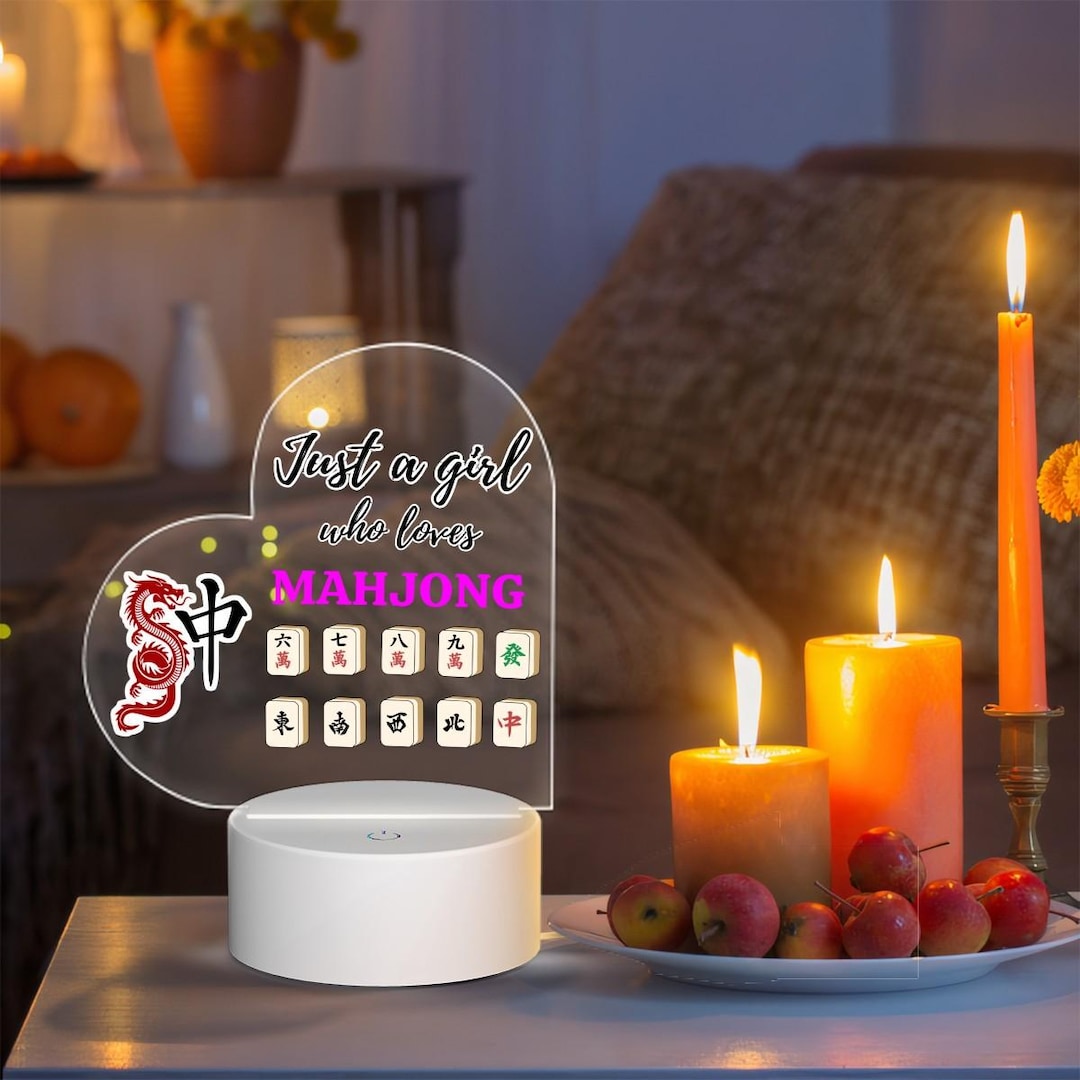 Mahjong Gift, Heart-shaped Mahjong Acrylic Night Light - Unique Gift ...