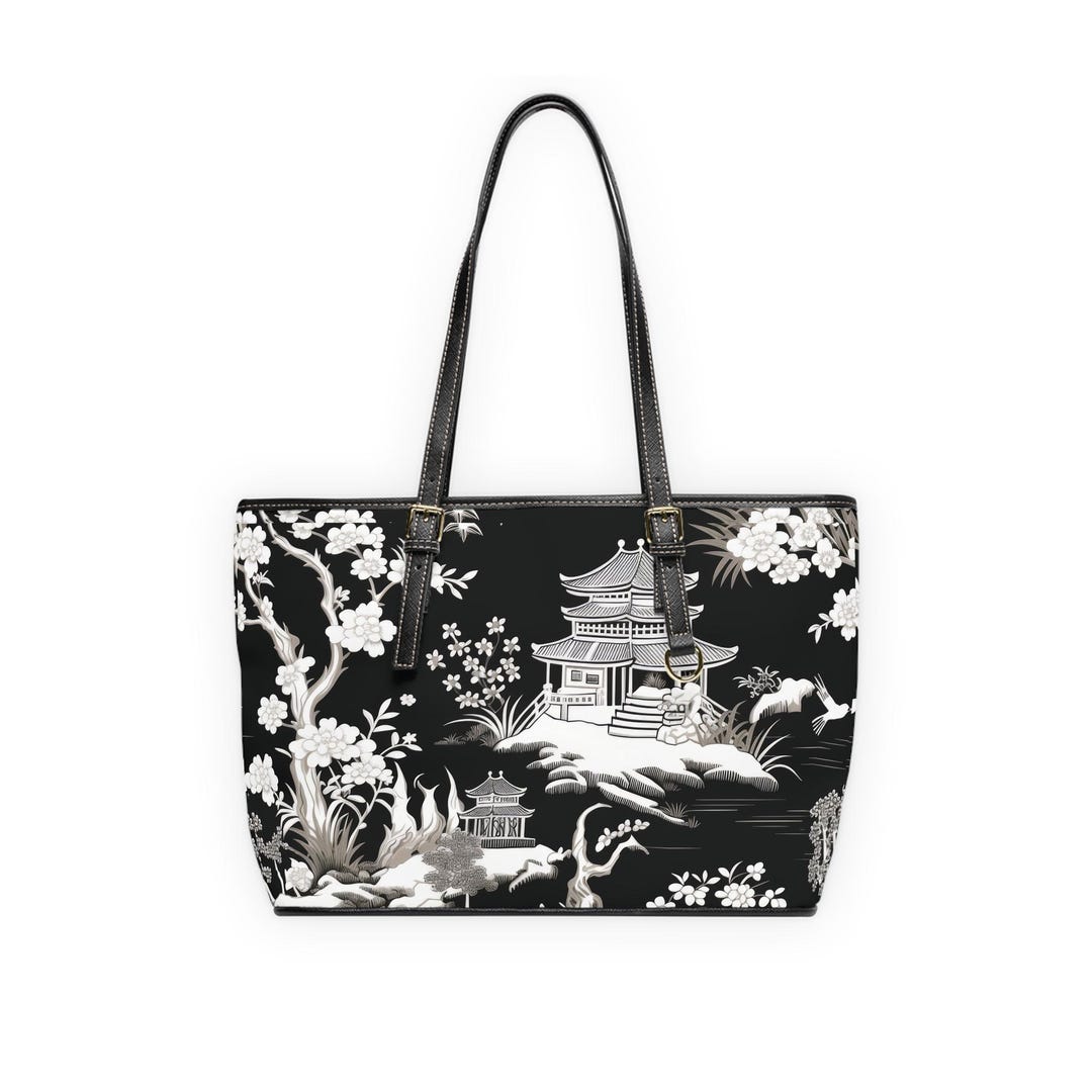 Elegant Black and White Chinoiserie Mahjong Leather Shoulder Bag ...