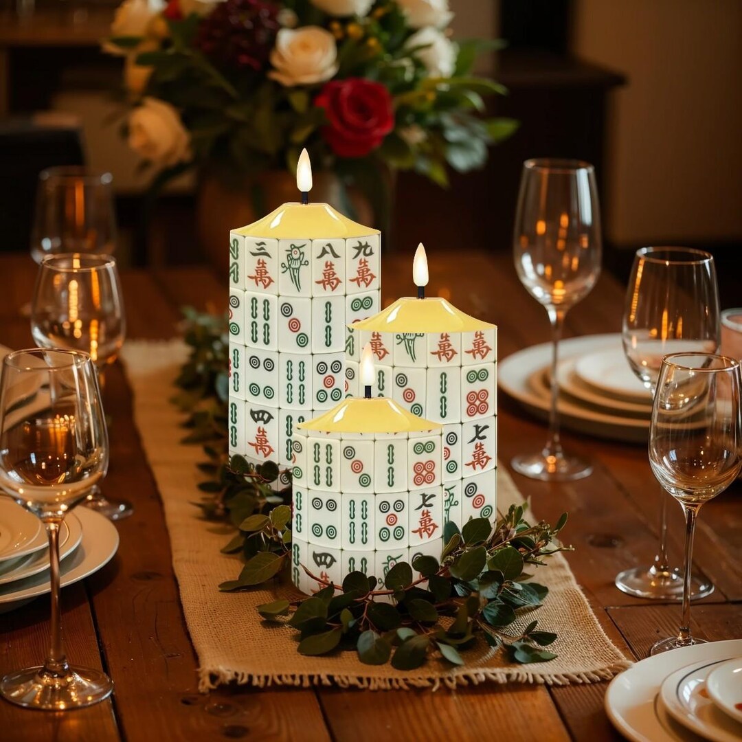 Elegant Mahjong Flameless Candle Lamp Set of 3 - Perfect Gift for ...