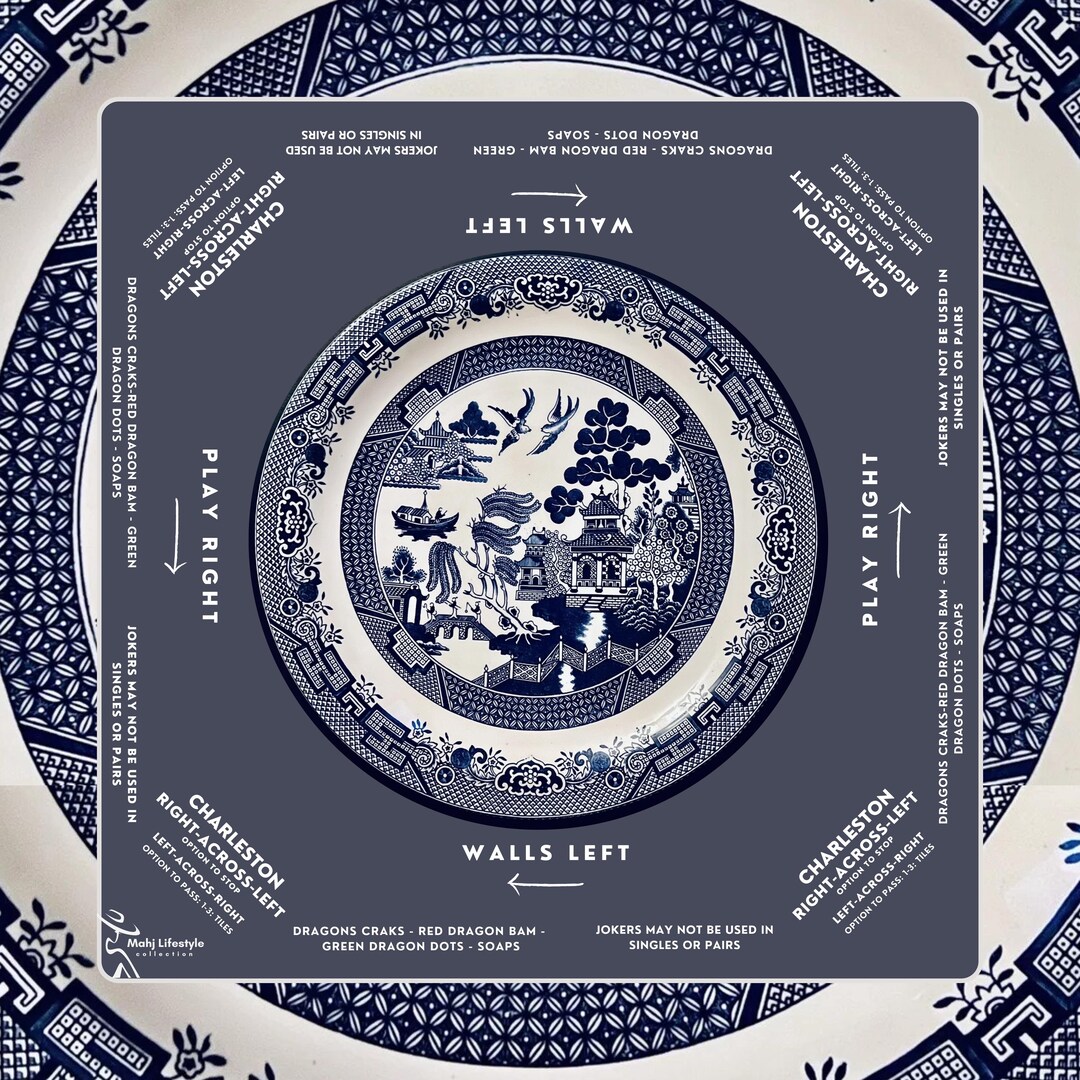 Elegant Cool Toned Blue Chinoiserie Mahjong Mat 30x30 - Perfect for ...