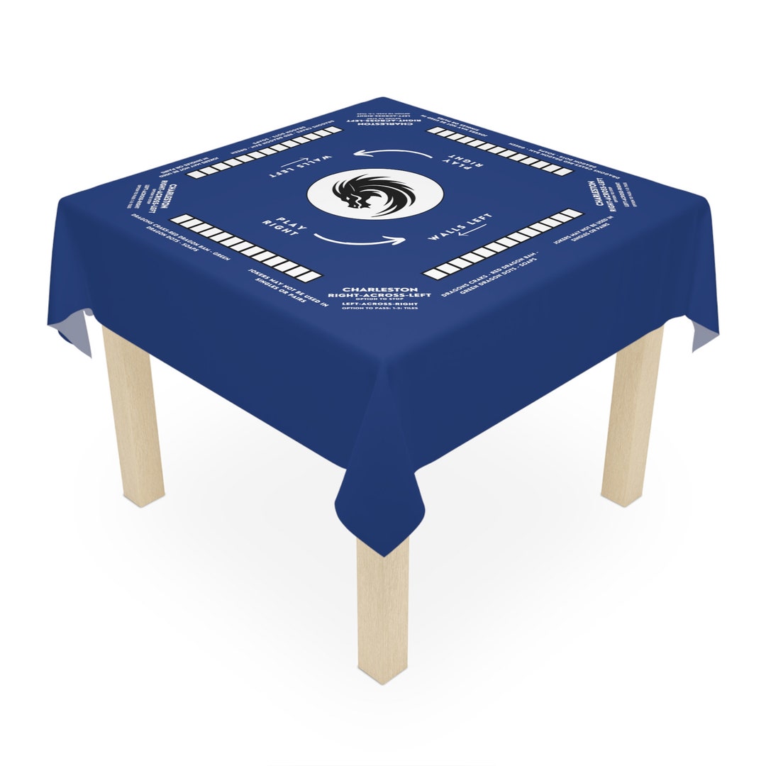 Blue and White Mahjong Table Cloth, Size 55 X 55, Mah Jongg With Rules ...