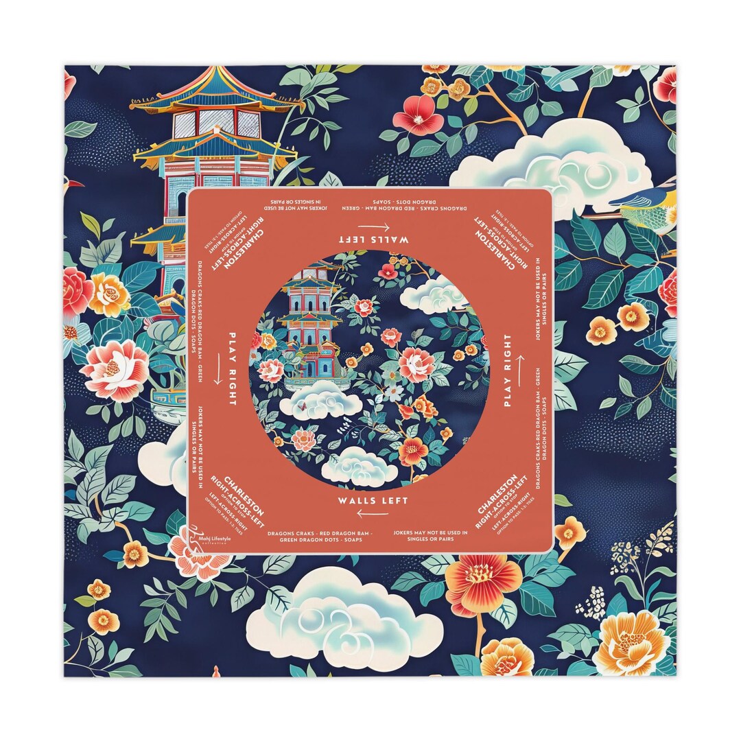 Dark Blue and Dusty Rose Mahjong Tablecloth With Cloudy Roses Design ...