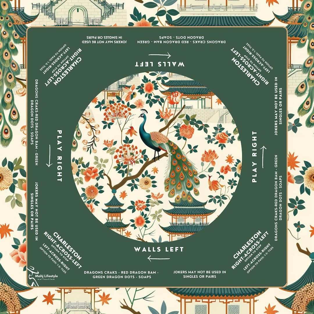 Mahjong Mat, Luxurious Green Peacock Mahjong Mat 31.5 X 31.5 - Enhance ...