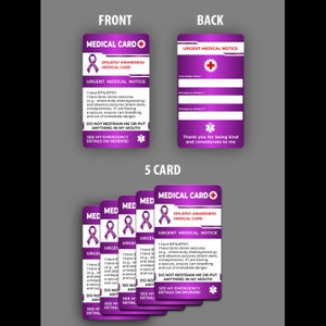 Epilepsy Medical Awareness Card, Medical Card, Emergency Contact Card ...