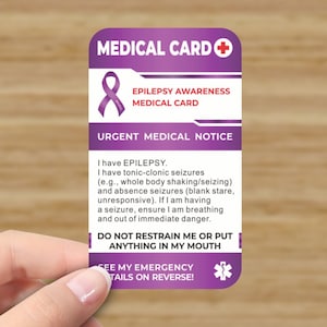 Epilepsy Medical Awareness Card, Medical Card, Emergency Contact Card ...