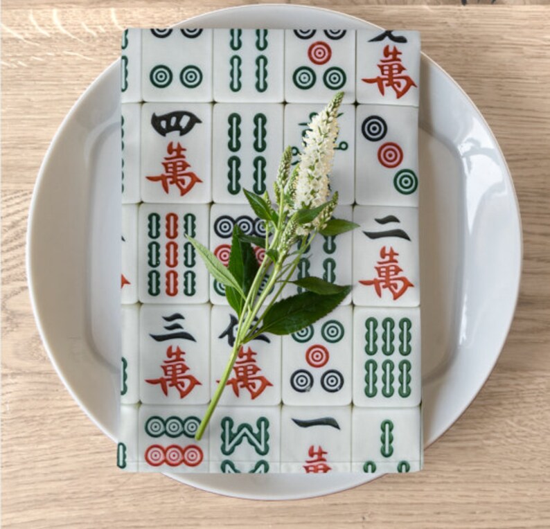 Mahjong Napkin Set of 4, Mahjong Chinoiserie Design Napkin Unique Gift ...