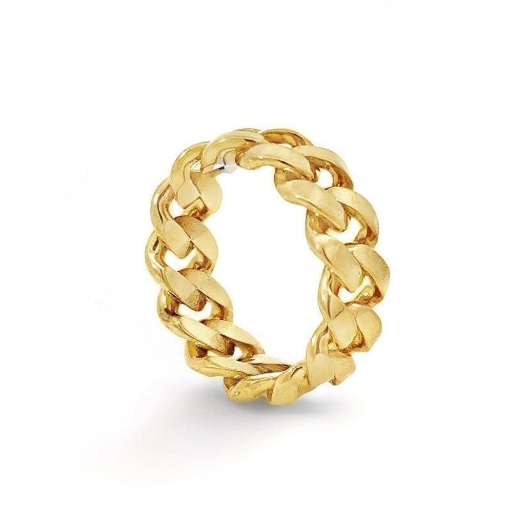 14K Gold Cuban Link Ring Men and Women Stacking Ring Minimalist Ring - Etsy