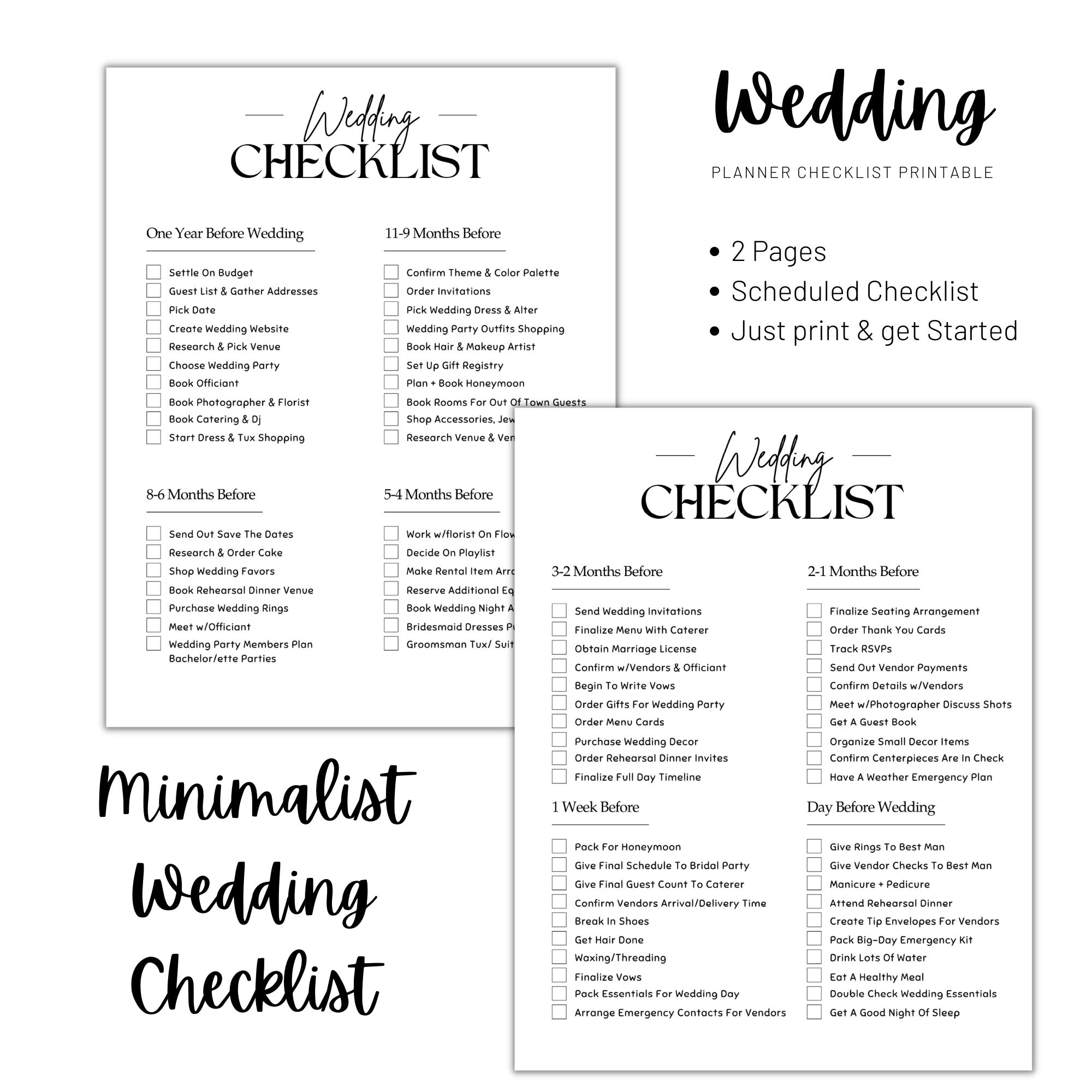 Wedding Checklist Wedding Planner Printable Wedding Checklist Printable